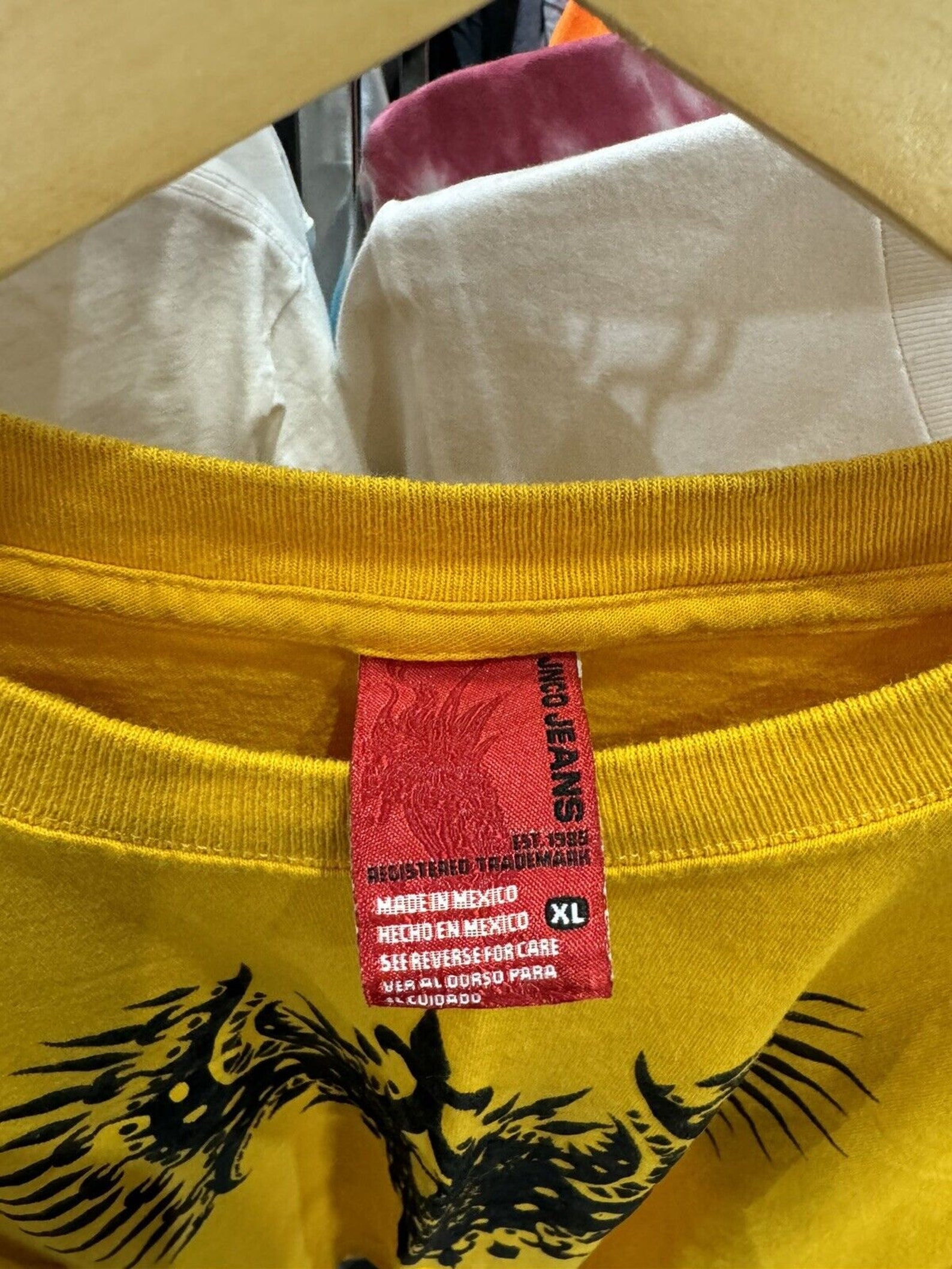 JNCO Vintage 90s JNCO Jeans Grunge Skater Velour Logo 2 Sided Yellow T ...