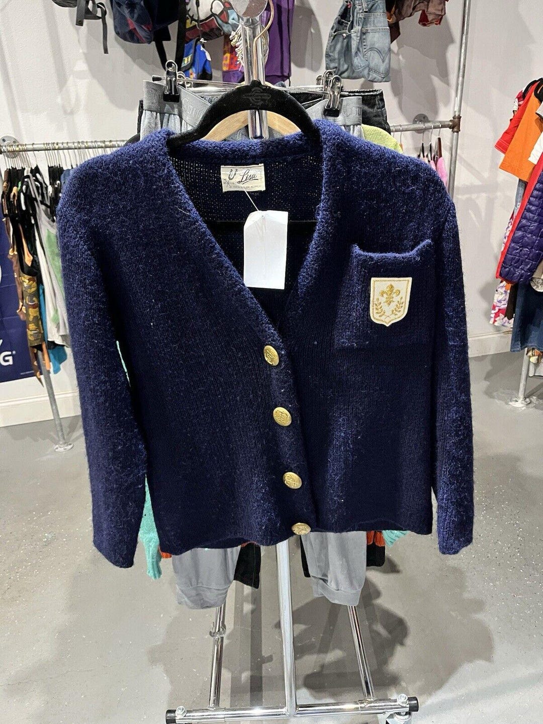Vintage 60s Lady Lisa Crest Logo Blue Cardigan Size Small 100% Acrylic ...