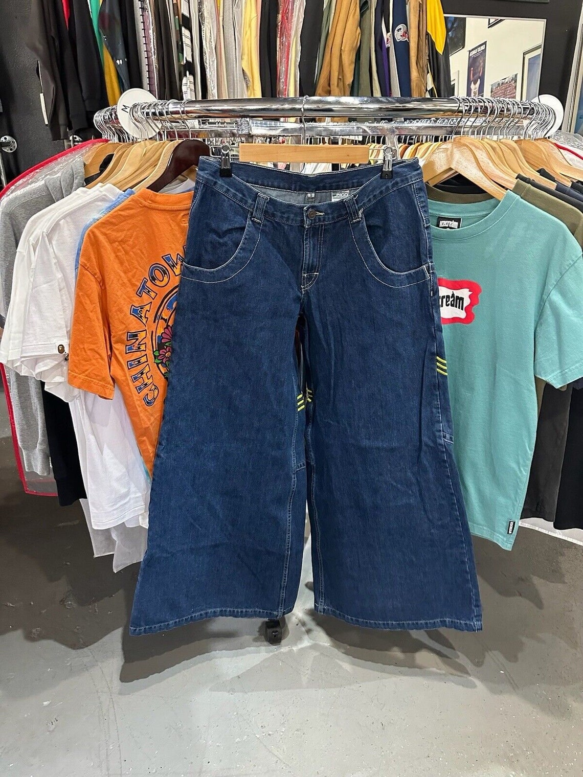 JNCO Vintage 90s Solid Static Super Wide Leg Rave Skater Denim Jeans ...
