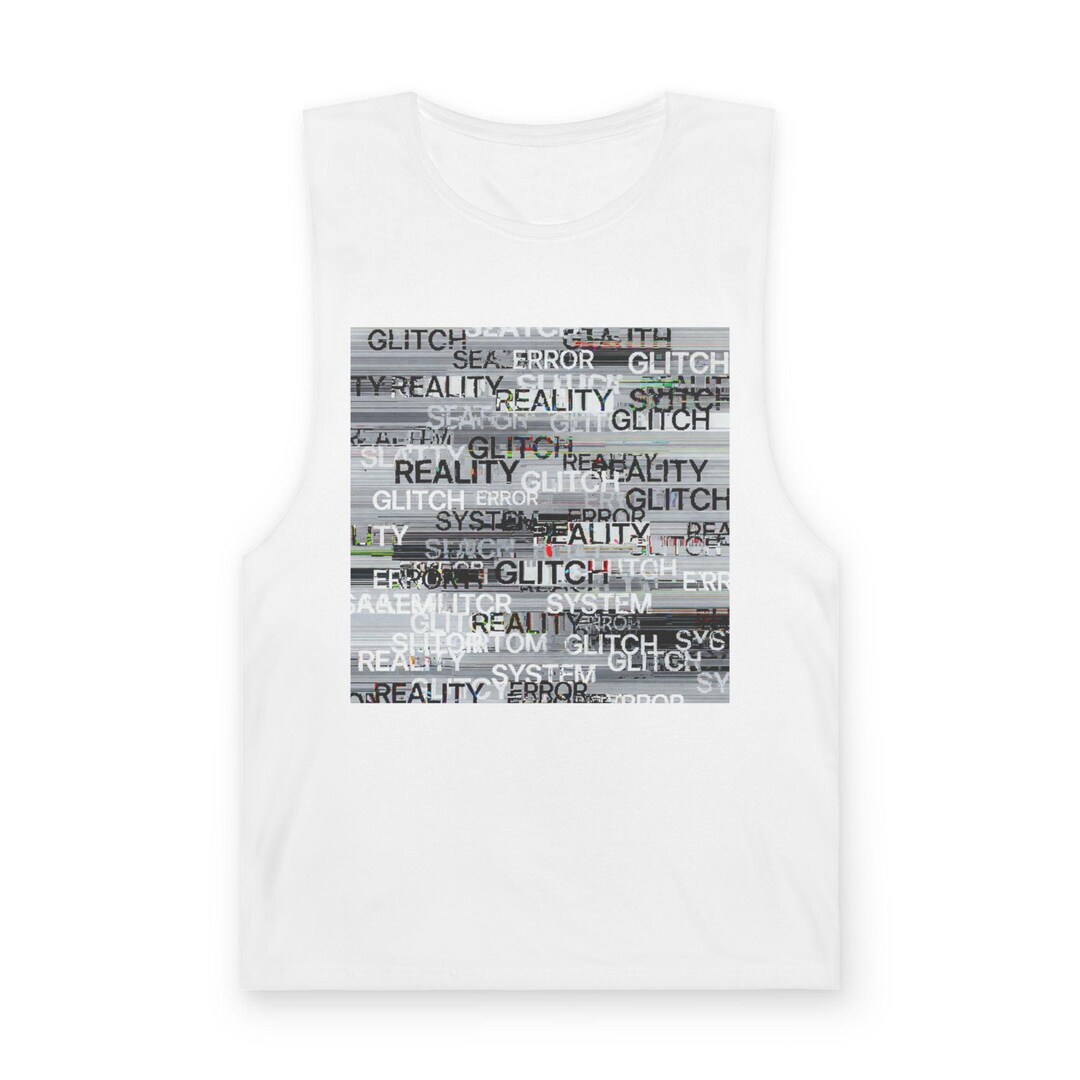 Glitch Text Pattern Tank | Digital Distorted Reality Graphic Tank Top ...