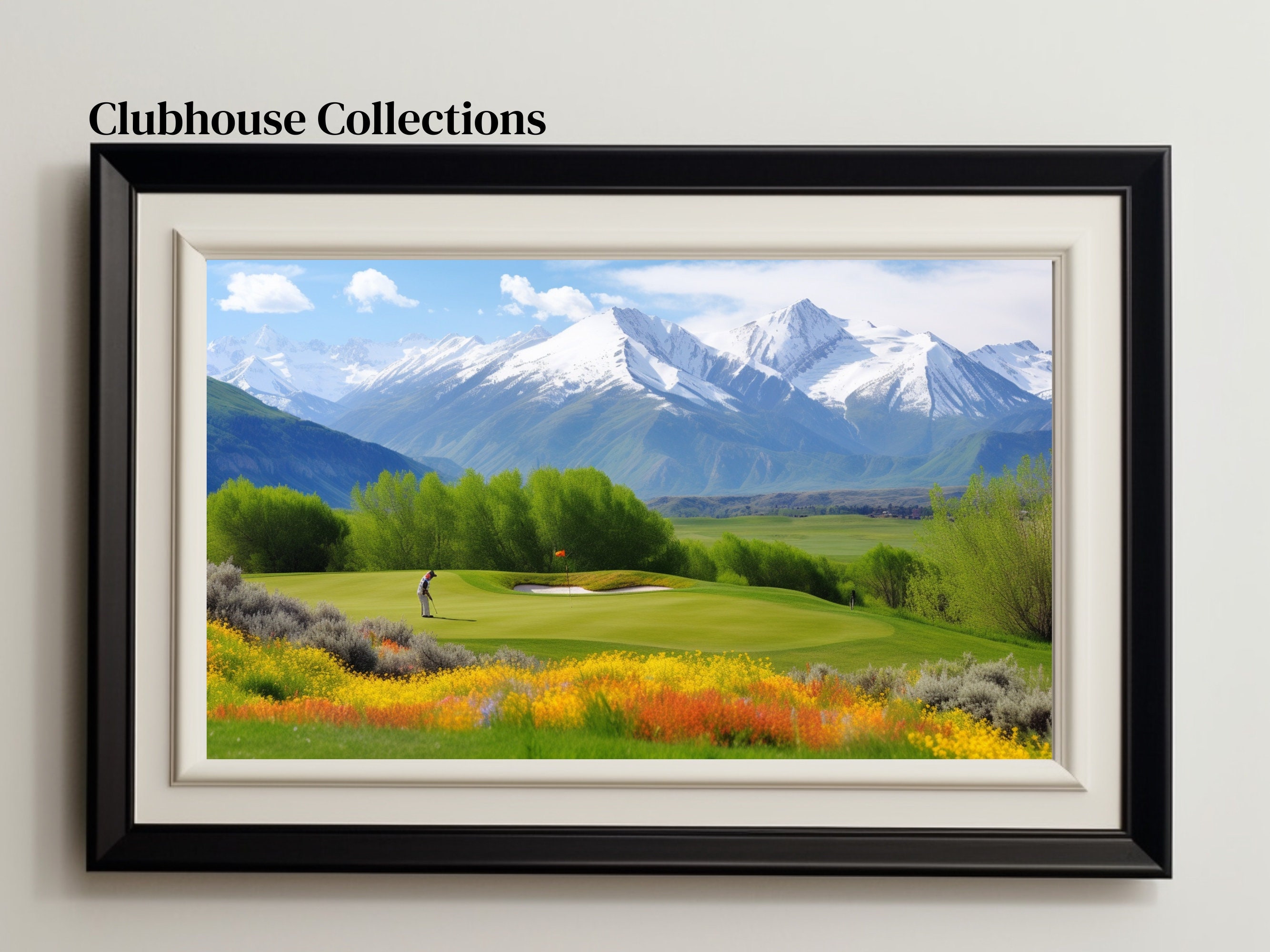 Inspiring Snow Capped Mountains Golf Art Print - Golf Course Painting ...