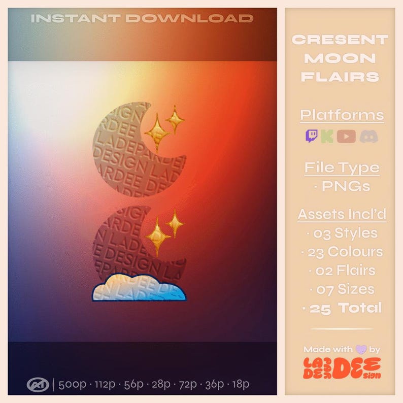 Crescent Moon Sub Badges: KICK, Twitch, Youtube & More - Etsy