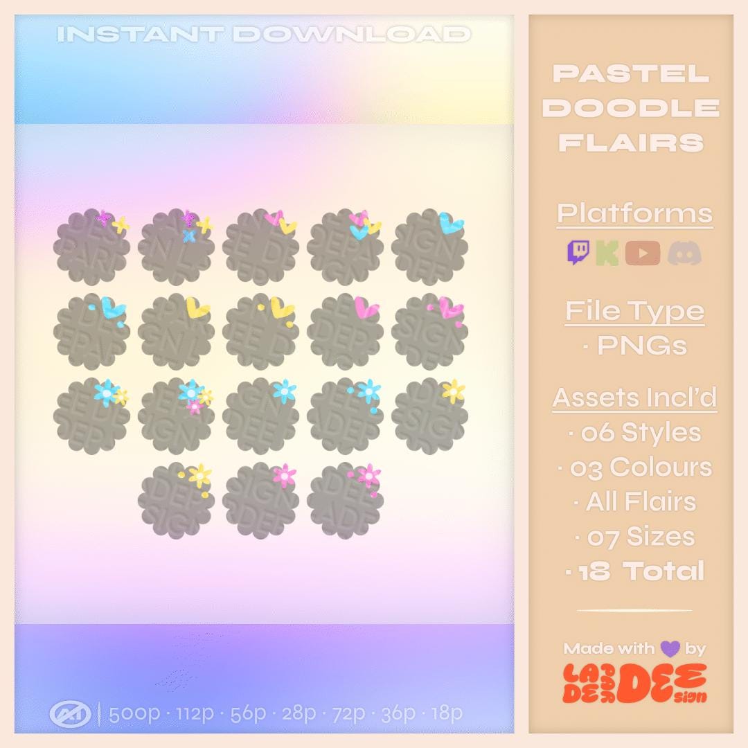 FREEBIE Pastel Doodle Sub Flairs: KICK, Twitch, Youtube & More - Etsy