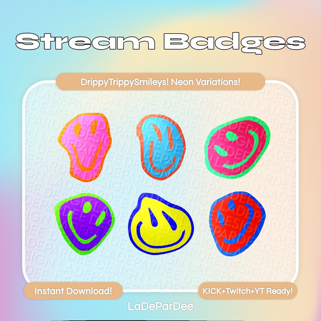 Retro Trippy Smiley Sub Badges: KICK, Twitch, Youtube & More - Etsy
