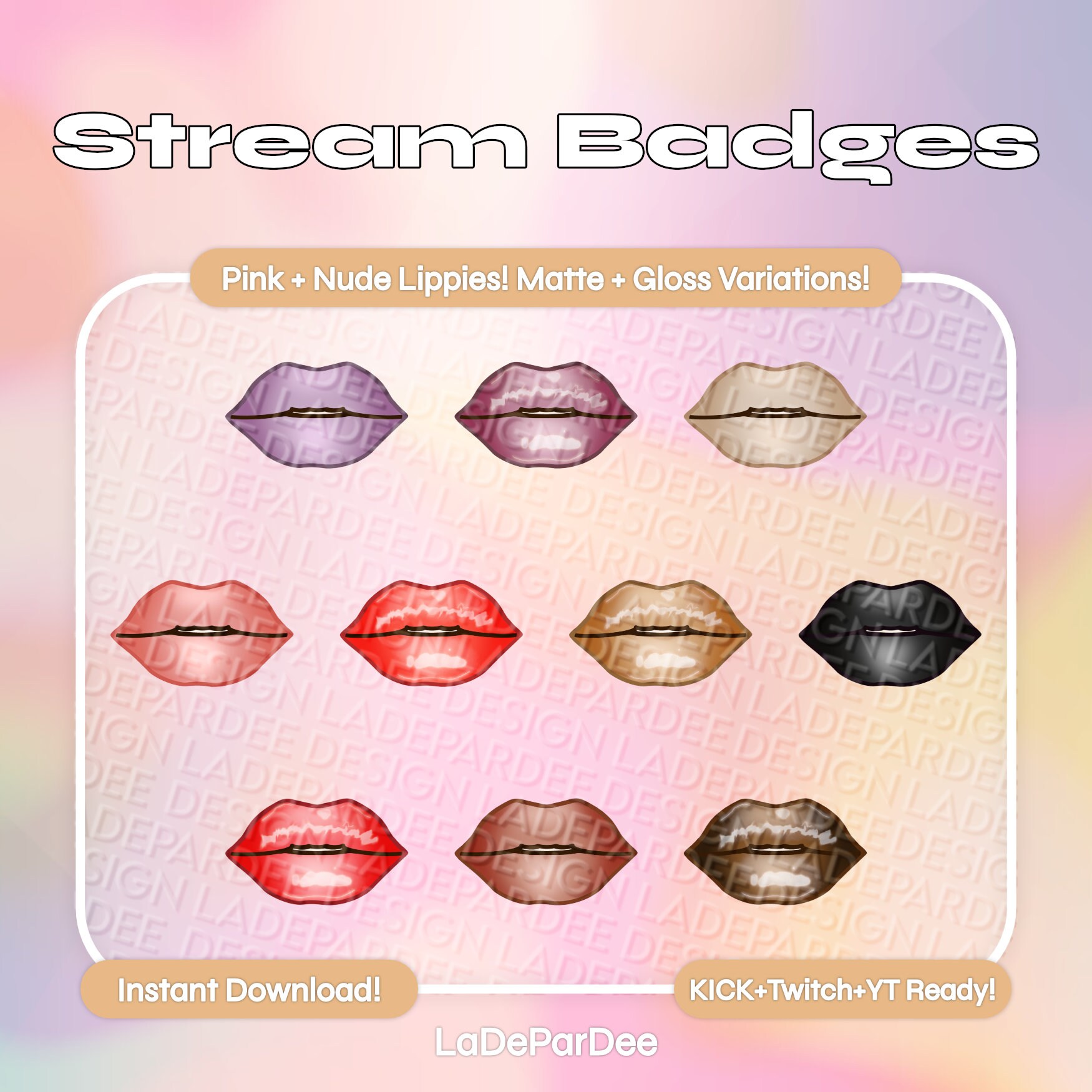 Pouty Lip Stick Sub Badges: Kick, Twitch, Youtube & More | FAIR SKIN ...