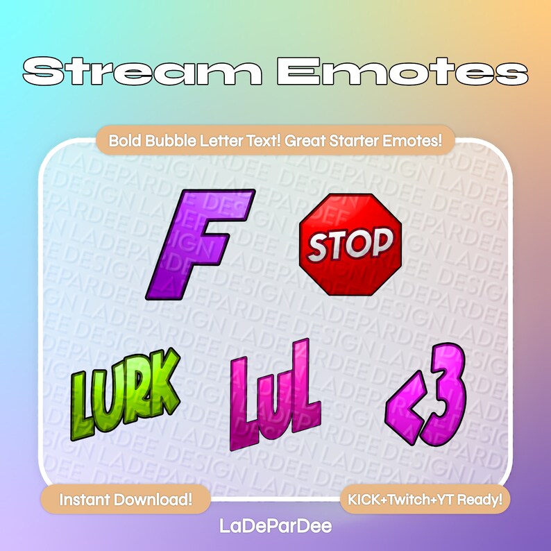 FREEBIE Neon Bubble Letter Starter Emotes : KICK, Twitch, Youtube ...