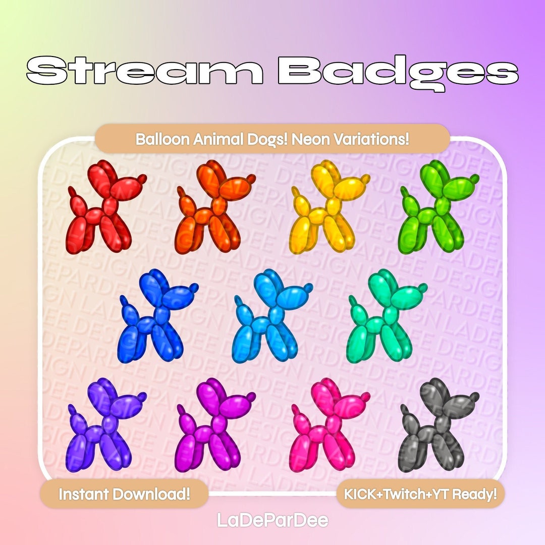 Balloon Animal Dog Sub Badges: KICK, Twitch, Youtube & More - Etsy