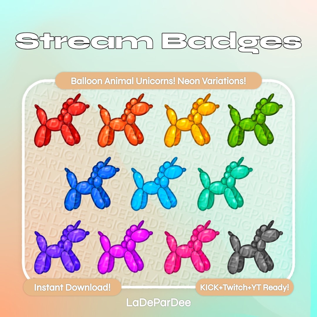 Balloon Animal Unicorn Sub Badges: KICK, Twitch, Youtube & More - Etsy