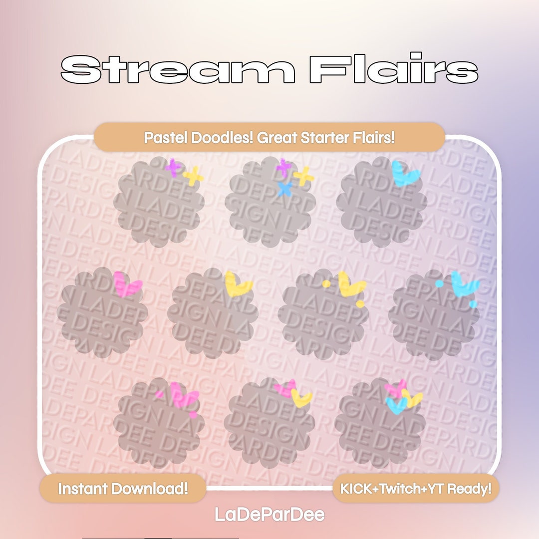 FREEBIE Pastel Doodle Sub Flairs: KICK, Twitch, Youtube & More - Etsy