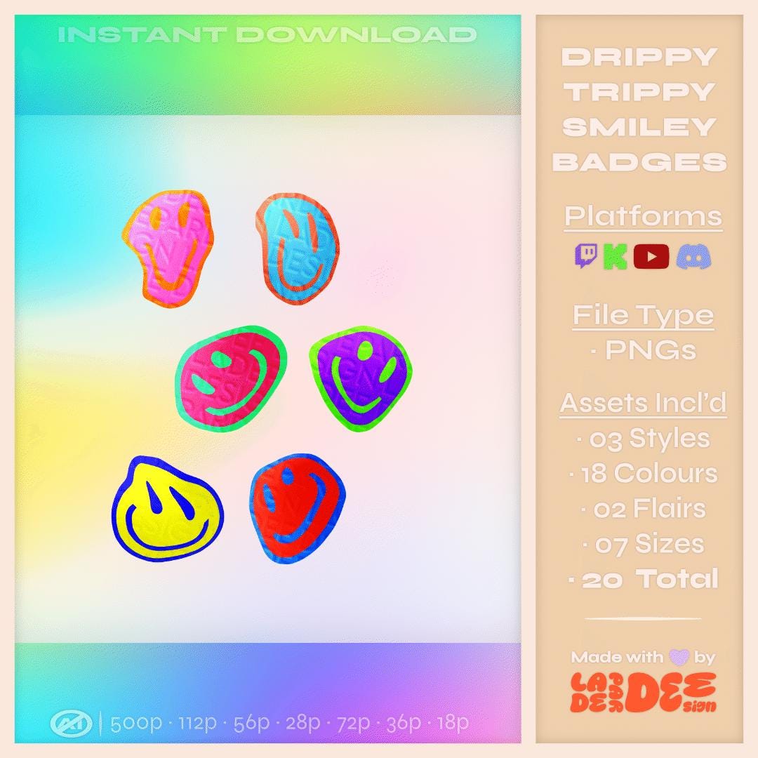 Retro Trippy Smiley Sub Badges: KICK, Twitch, Youtube & More - Etsy