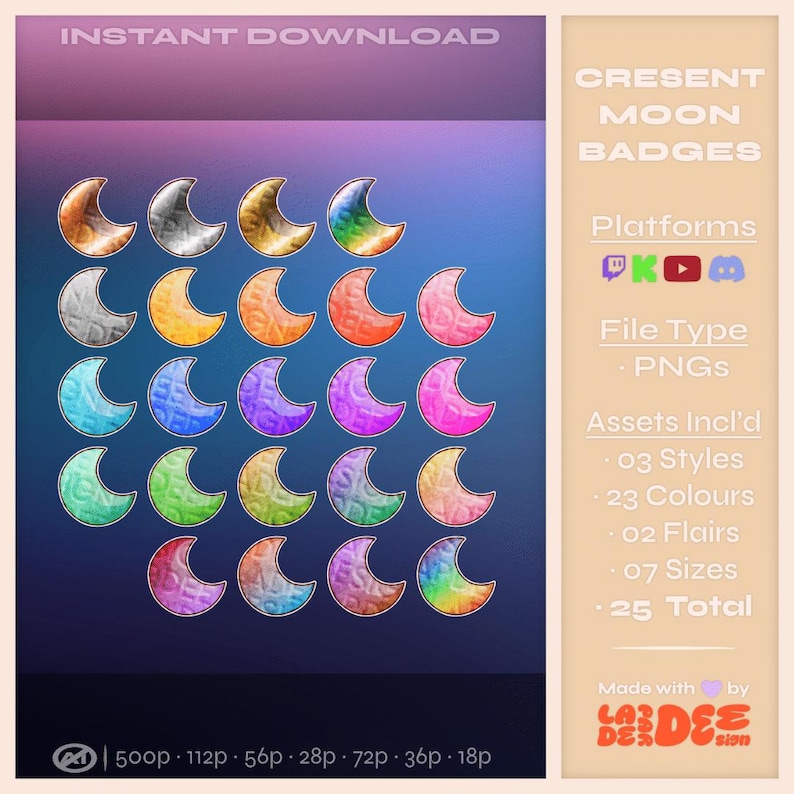 Crescent Moon Sub Badges: KICK, Twitch, Youtube & More - Etsy