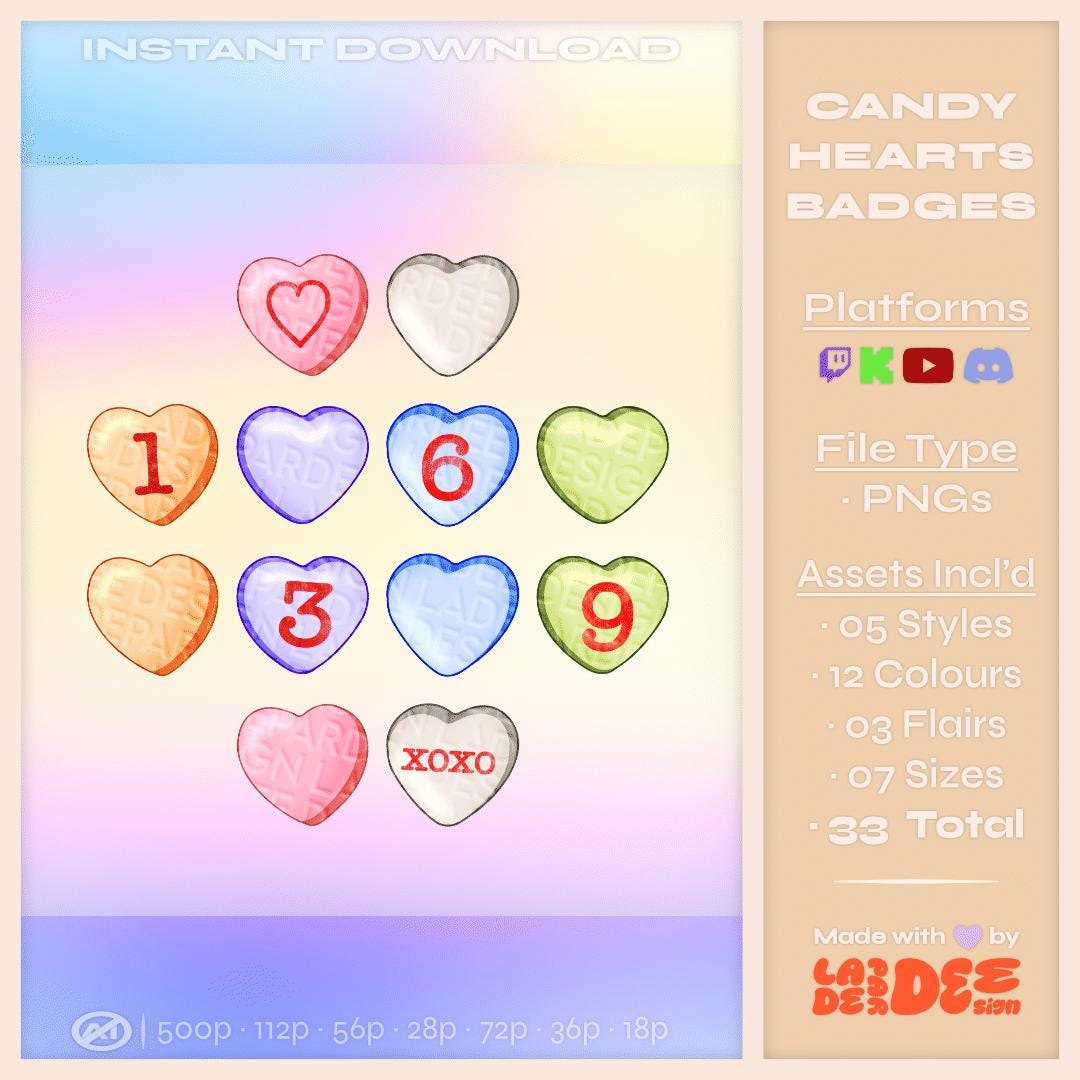 Sweet Candy Heart Sub Badges With Flairs: KICK, Twitch, Youtube & More ...
