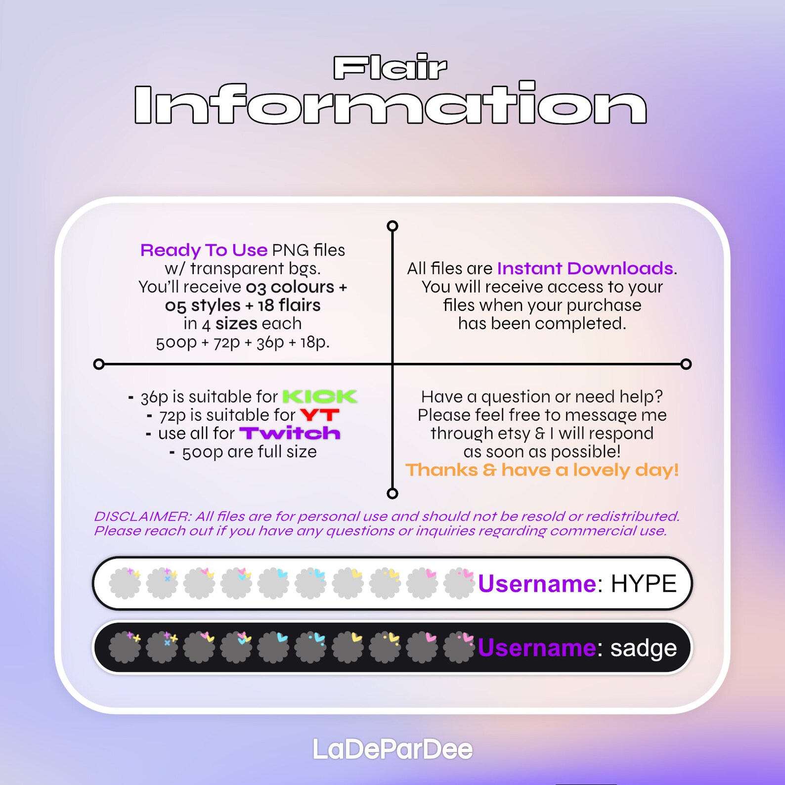 FREEBIE Pastel Doodle Sub Flairs: KICK, Twitch, Youtube & More - Etsy