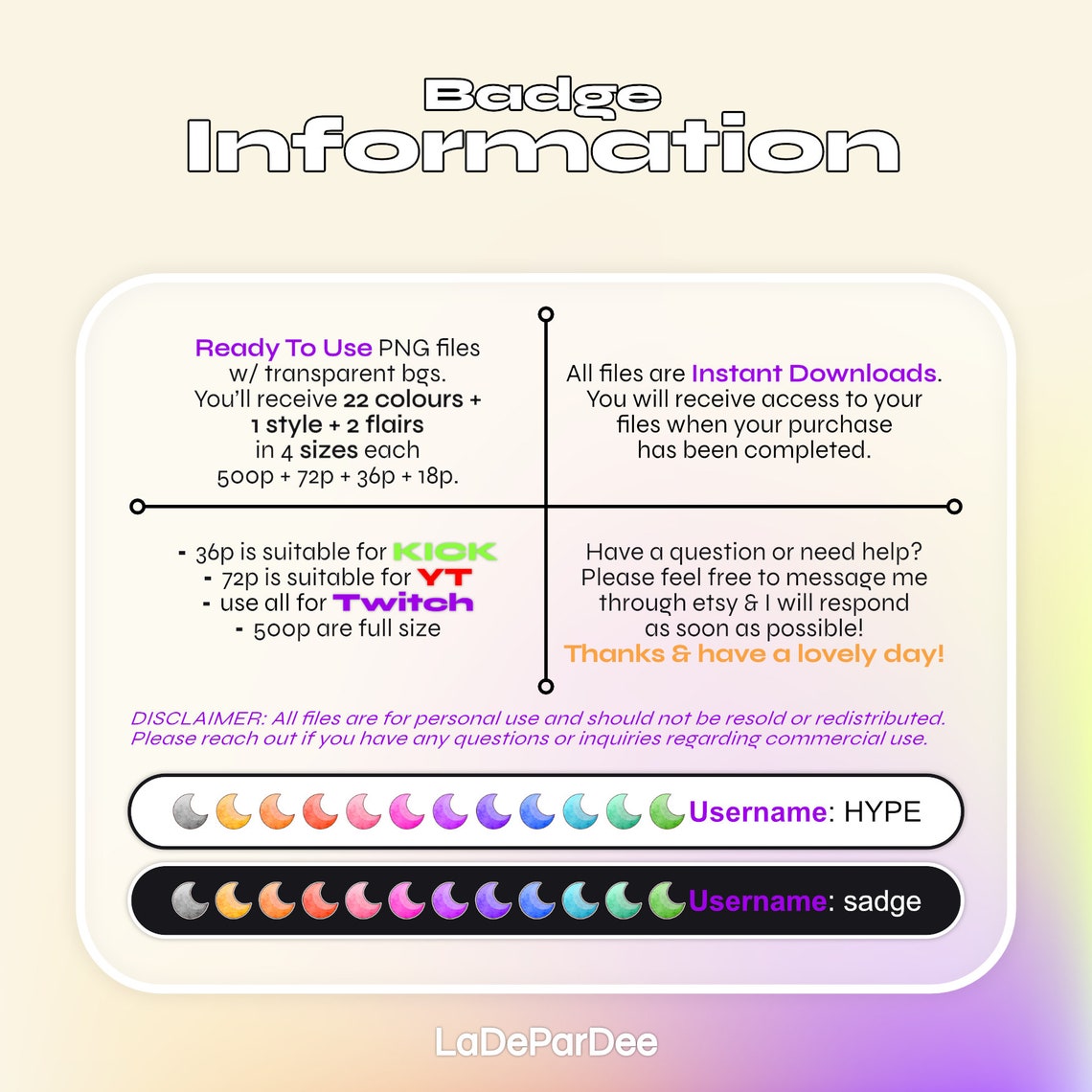 Crescent Moon Sub Badges: KICK, Twitch, Youtube & More - Etsy