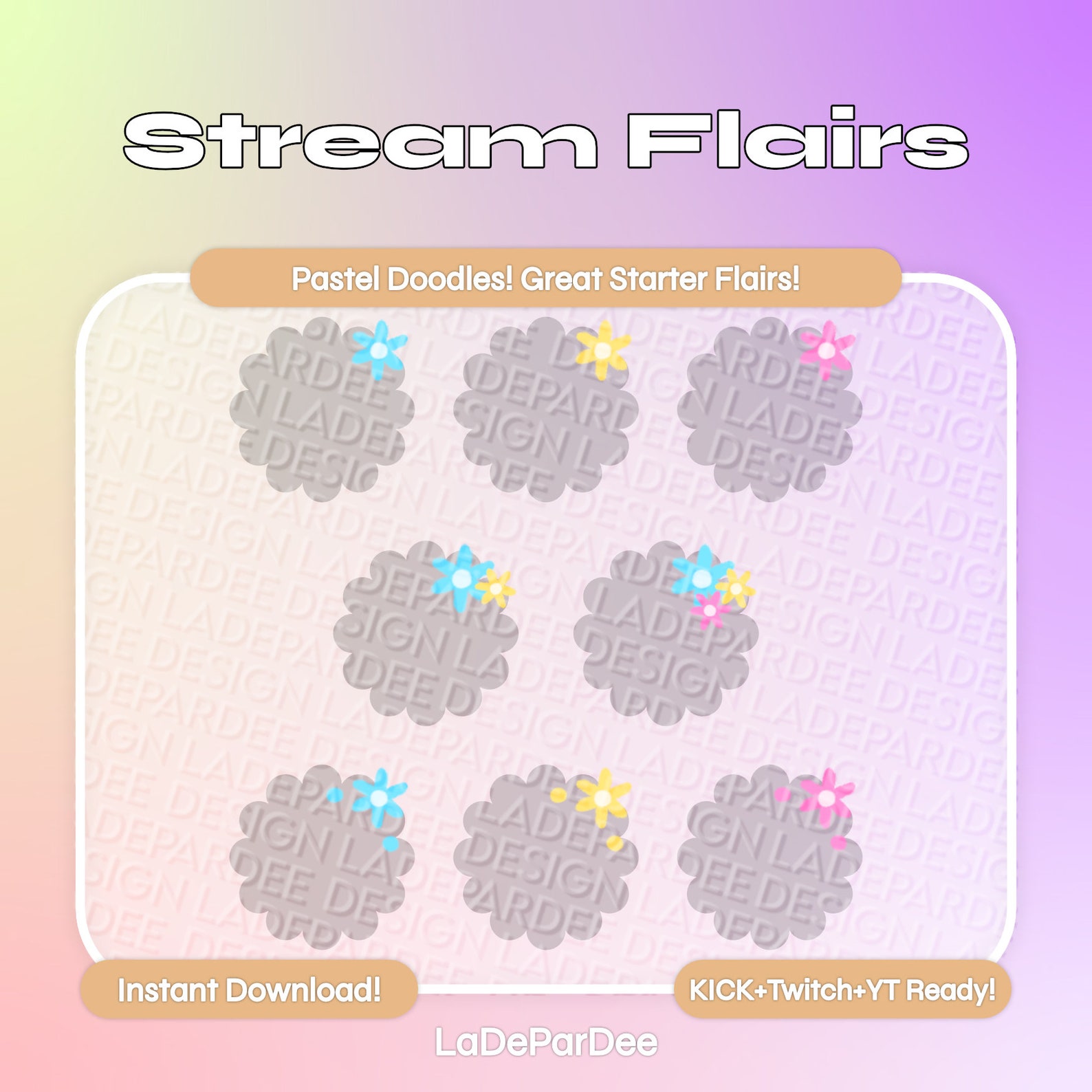 FREEBIE Pastel Doodle Sub Flairs: KICK, Twitch, Youtube & More - Etsy