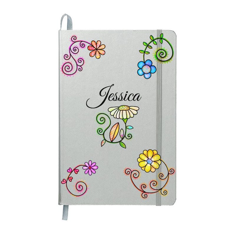 Whimsical Flowers Personalize Hard Cover Journal, Fun Birthday Gift for ...