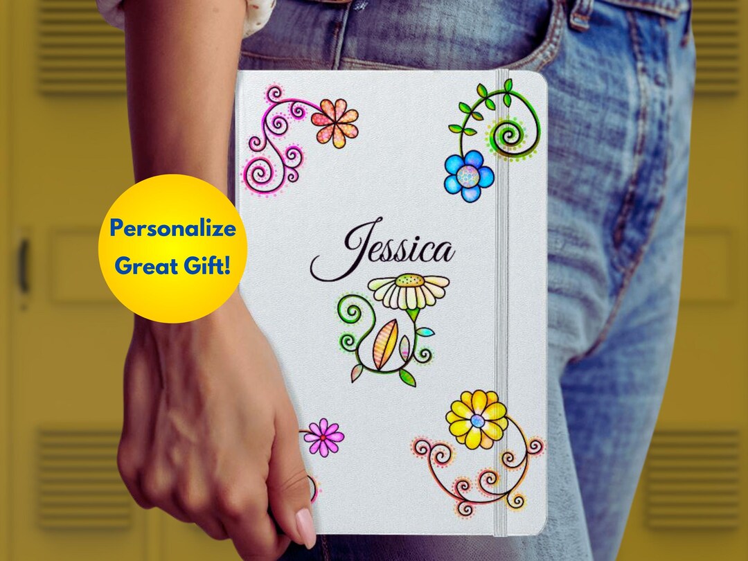 Whimsical Flowers Personalize Hard Cover Journal, Fun Birthday Gift for ...