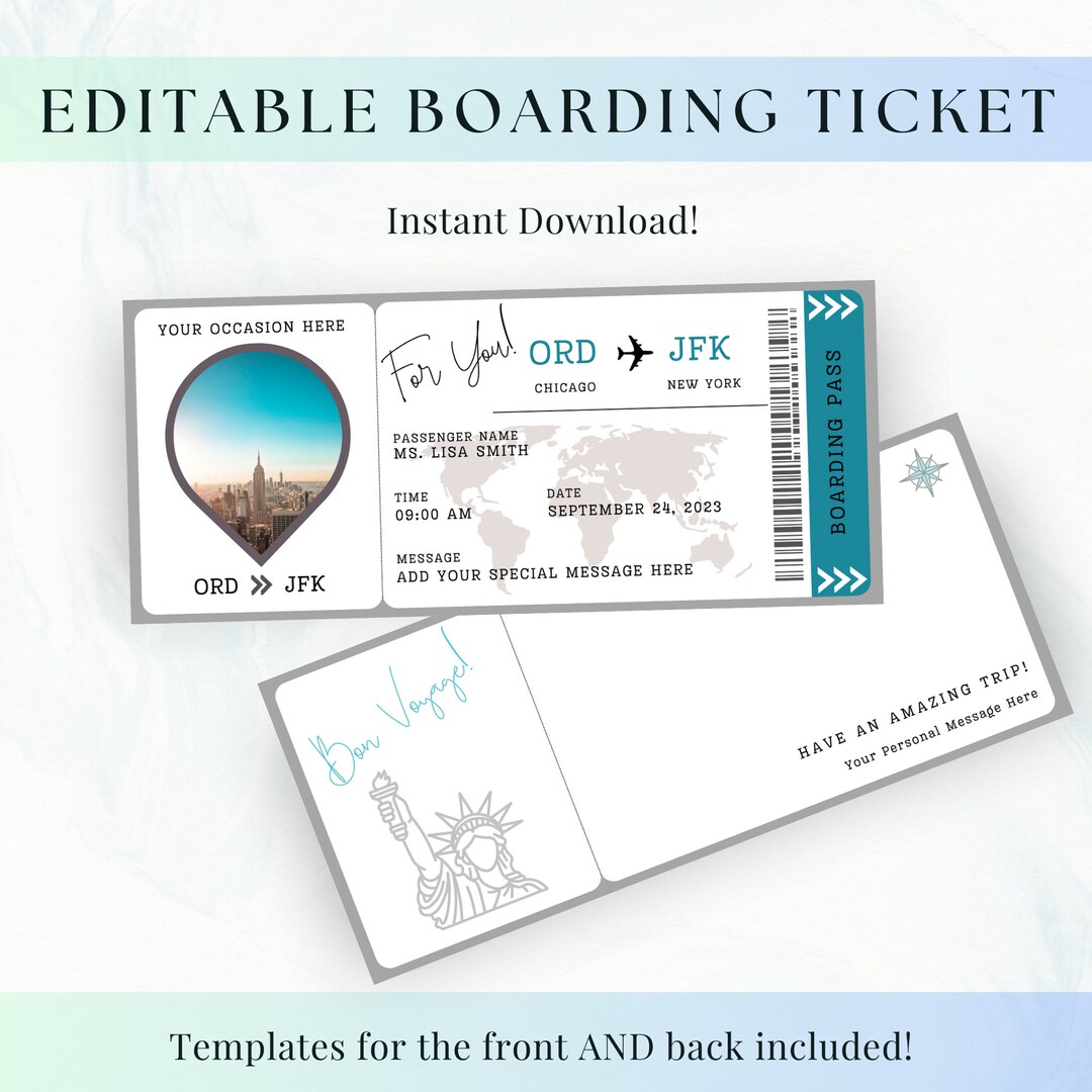Editable Boarding Ticket Template Surprise Boarding Pass Plane Ticket 1633