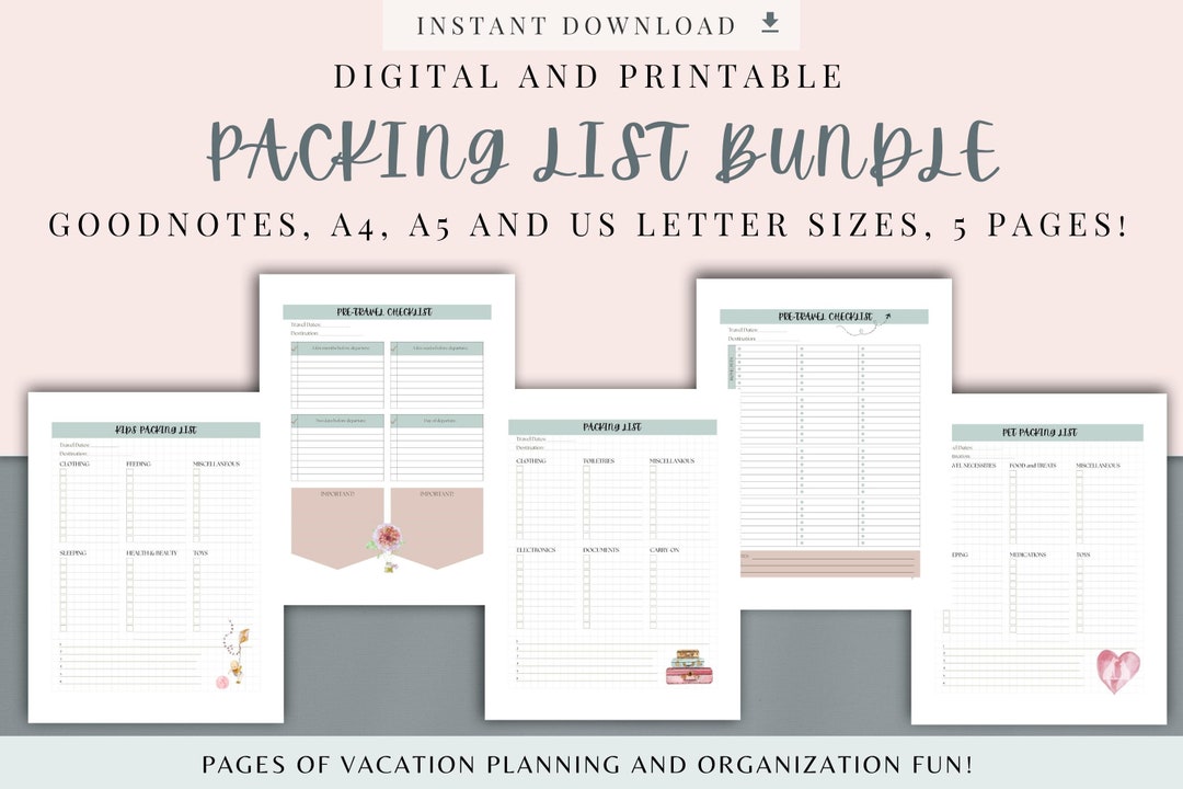 Packing List Printable Bundle Printable Packing List Goodnotes Packing ...