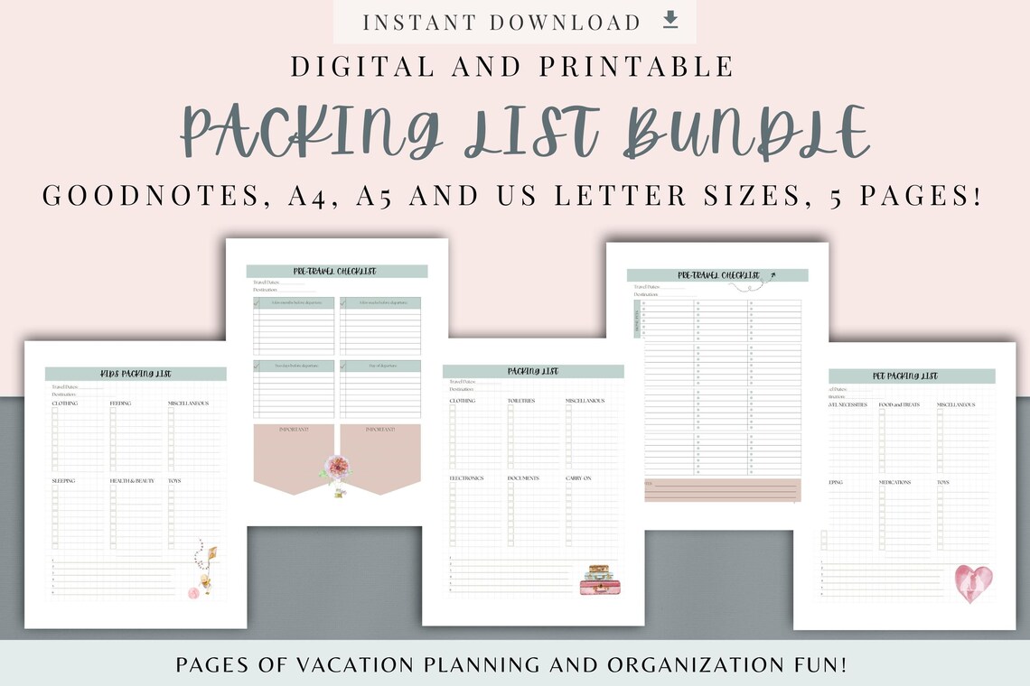 Packing List Printable Bundle Printable Packing List Goodnotes Packing ...