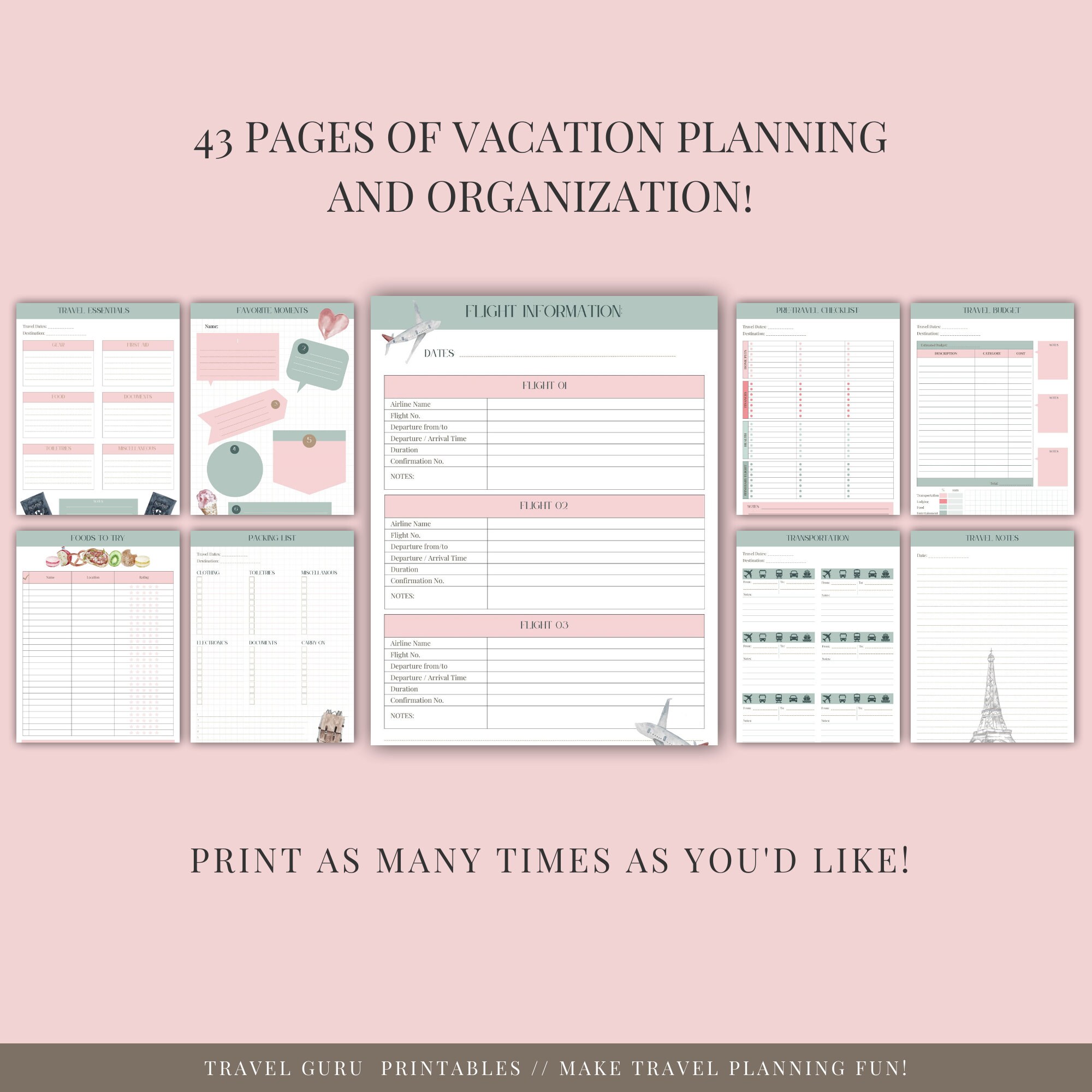 Paris Travel Planner Printable Printable Travel Planner Printable ...