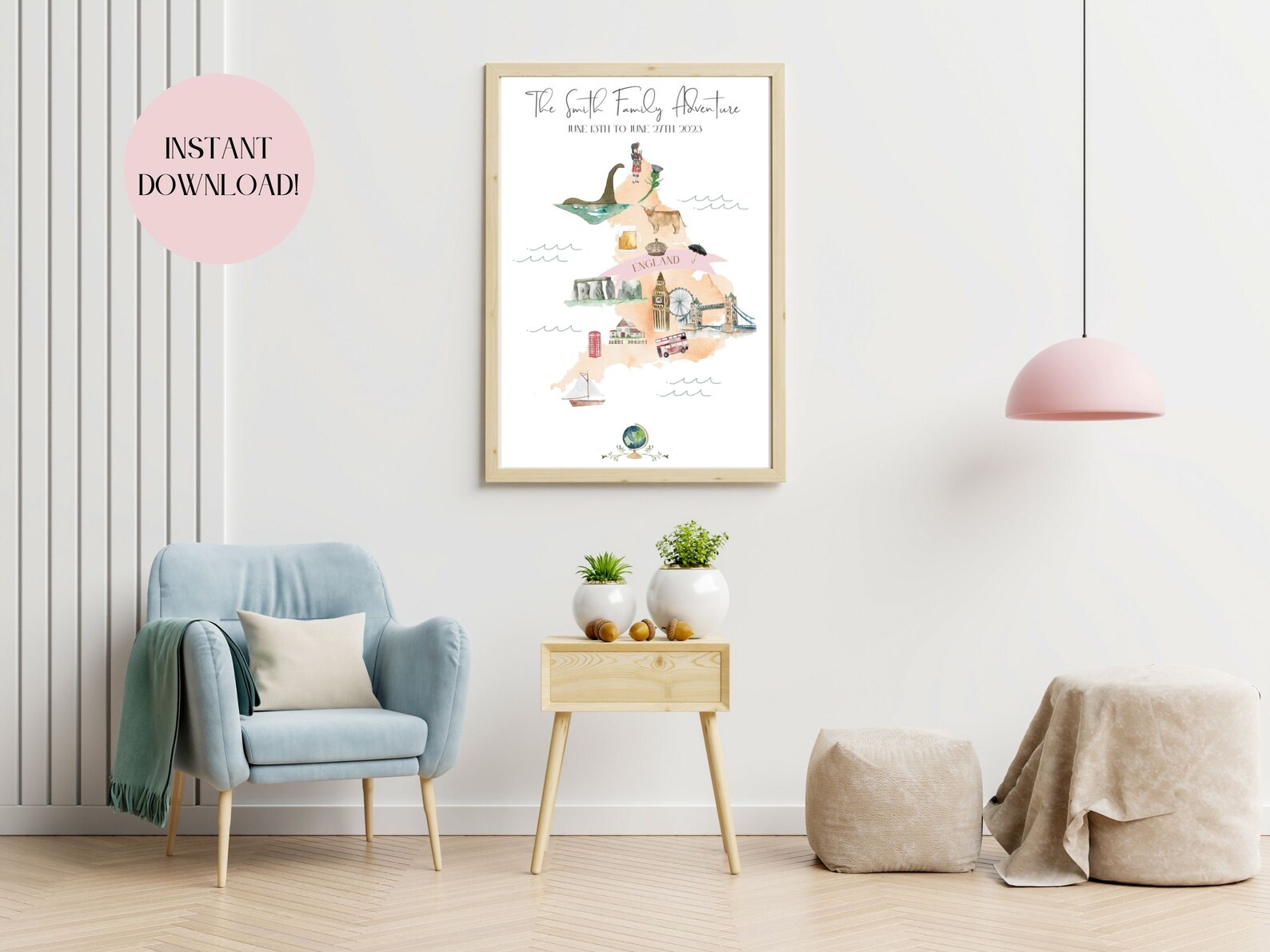 Watercolor Travel Map England Travel Map Custom Map Print Travel Map ...