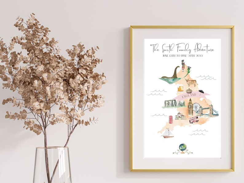 Watercolor Travel Map England Travel Map Custom Map Print Travel Map ...
