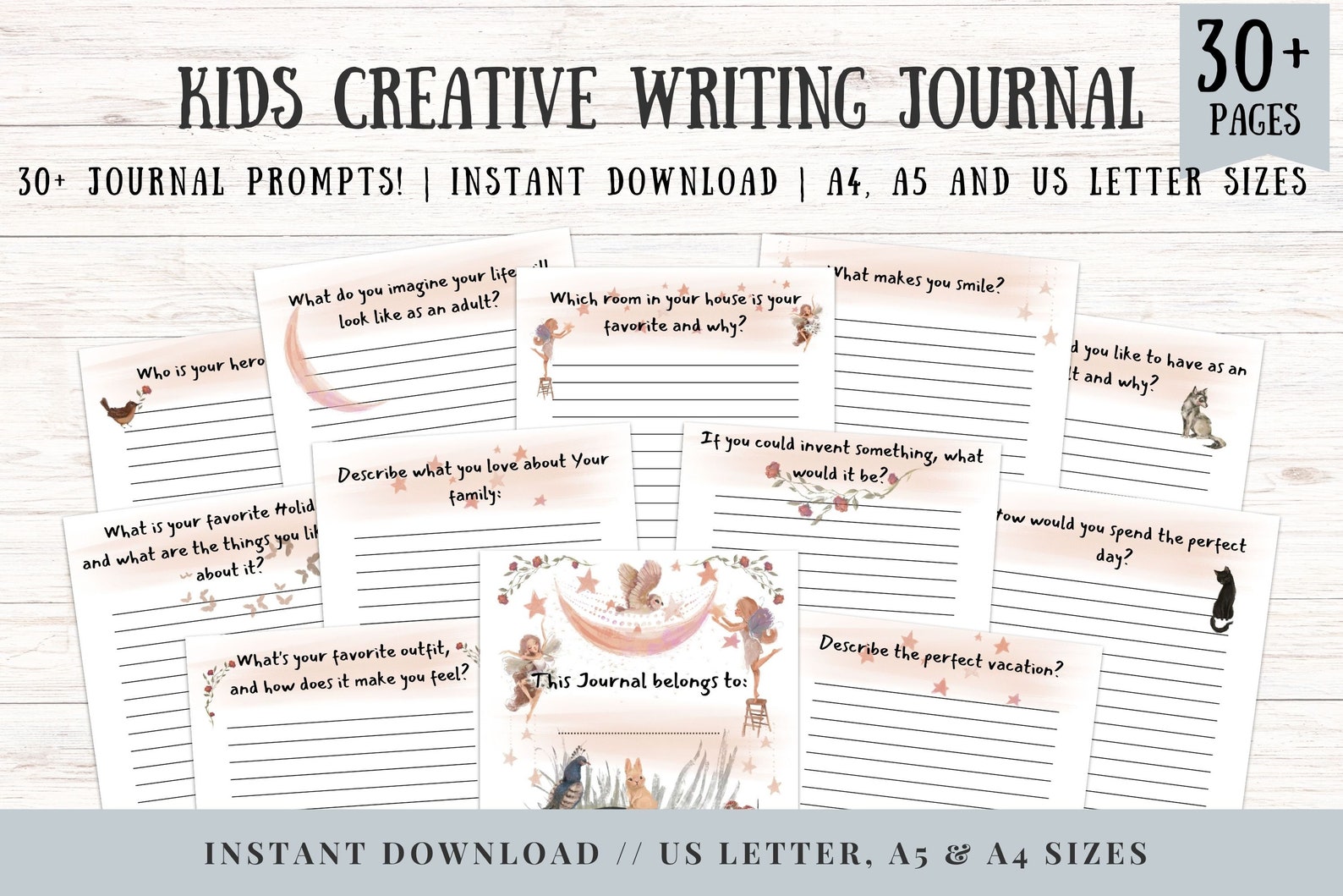 Fairy Themed Kids Creative Writing Journal Printable Children's Journal ...