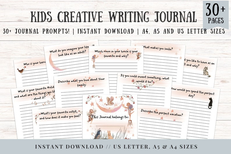 Fairy Themed Kids Creative Writing Journal Printable Children's Journal ...