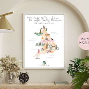 Watercolor Travel Map England Travel Map Custom Map Print Travel Map ...