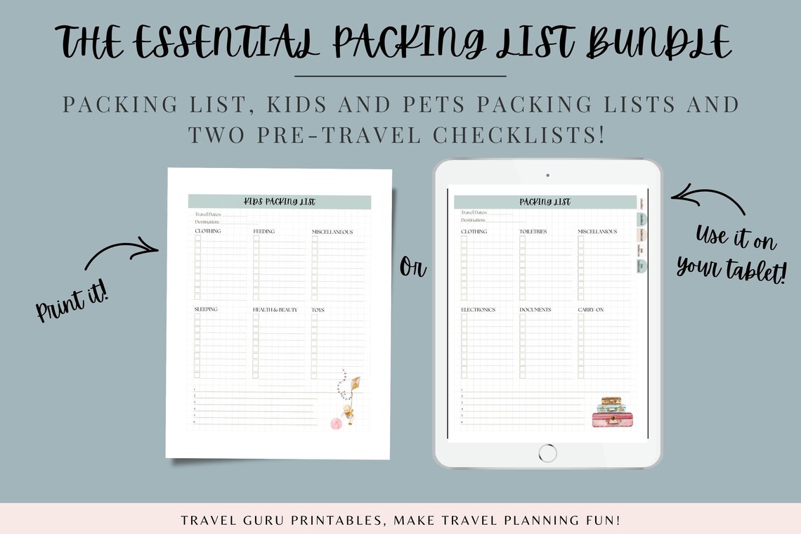 Packing List Printable Bundle Printable Packing List Goodnotes Packing ...