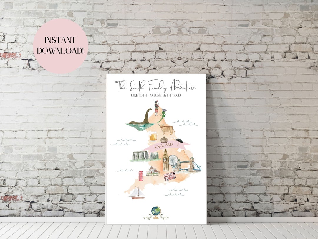 Personalized Travel Map England Travel Map Custom Map Print Travel Map ...