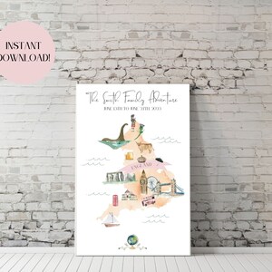 Watercolor Travel Map England Travel Map Custom Map Print Travel Map ...