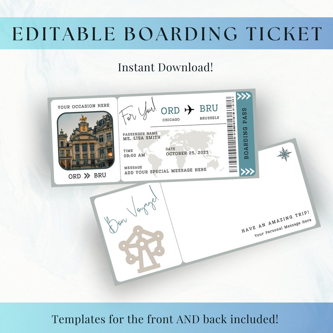 EDITABLE Boarding Ticket Template, Surprise Boarding Pass, Plane Ticket ...