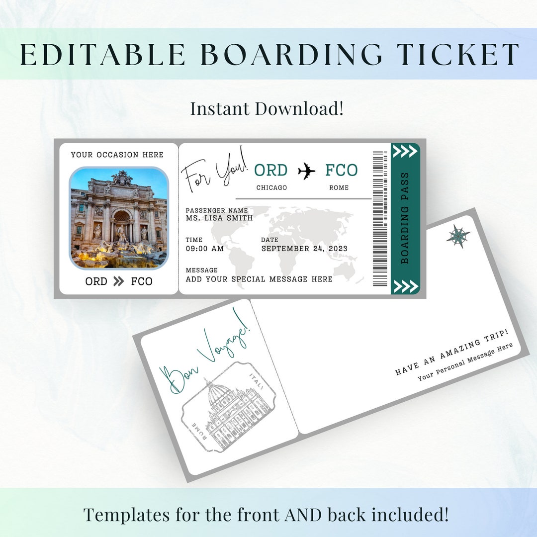 EDITABLE Boarding Ticket Template, Surprise Boarding Pass, Plane Ticket ...