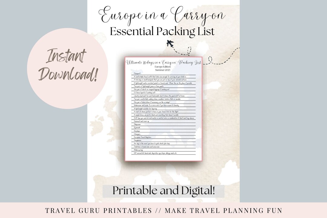 Europe Packing List Printable Printable Packing List for Europe ...