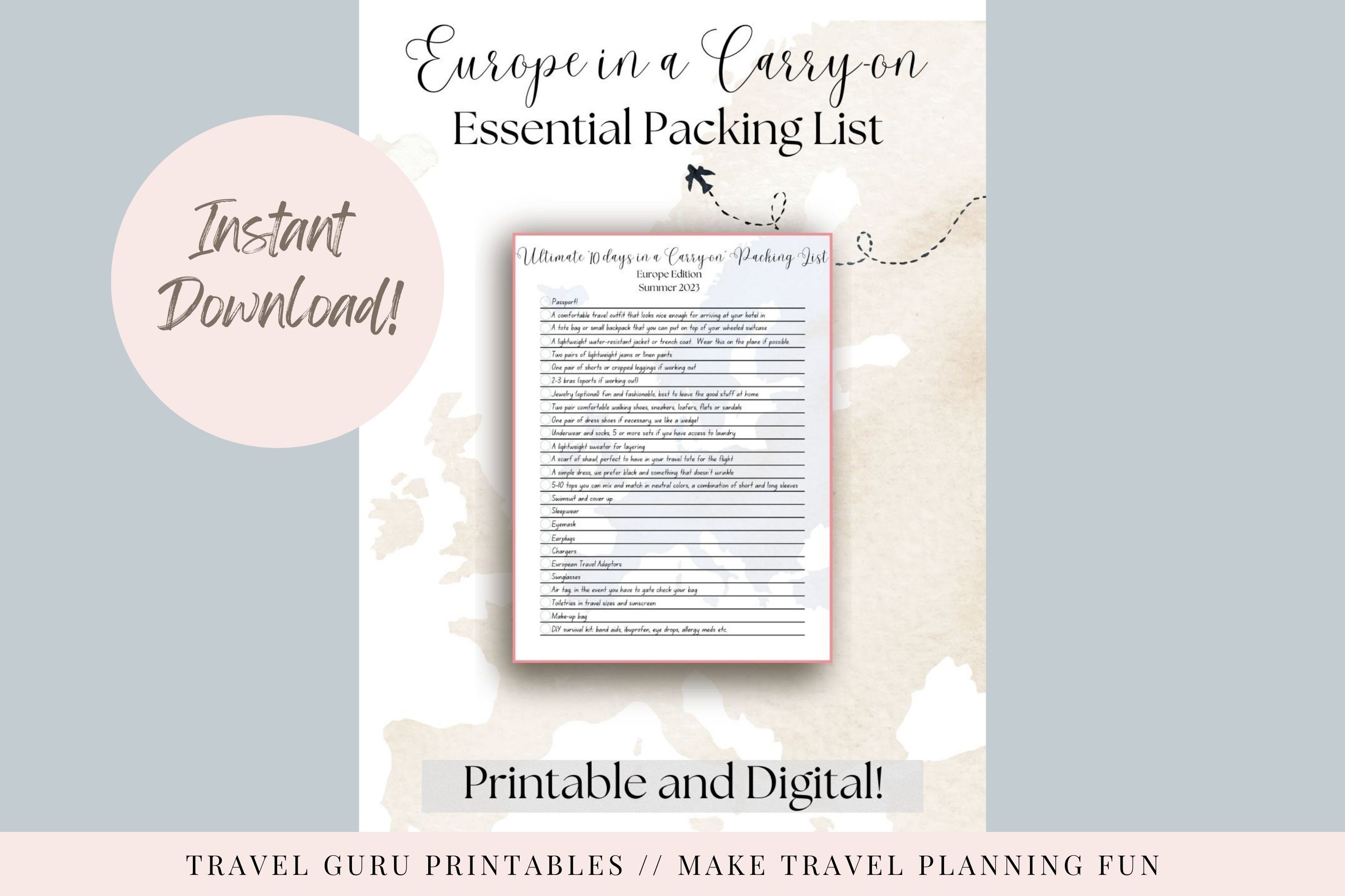 Europe Packing List Printable Printable Packing List for Europe ...