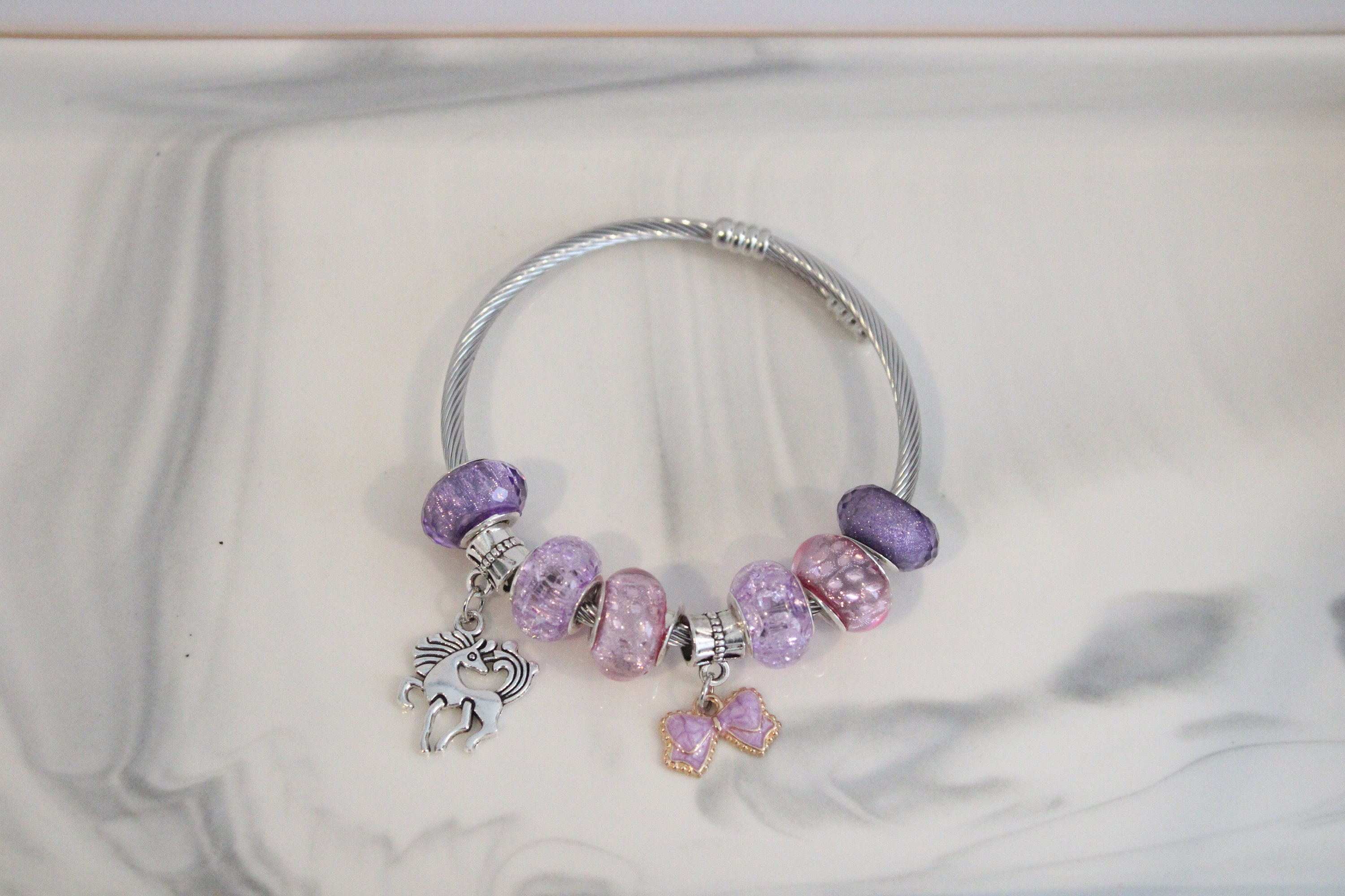 Purple & Pink Charm Bracelet Girls Charm Bracelet - Etsy