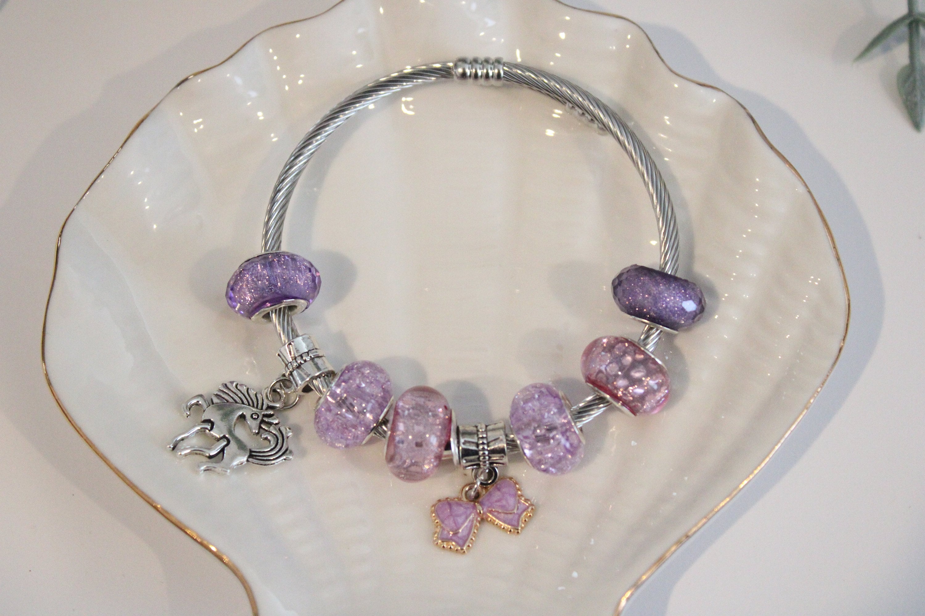 Purple & Pink Charm Bracelet Girls Charm Bracelet - Etsy