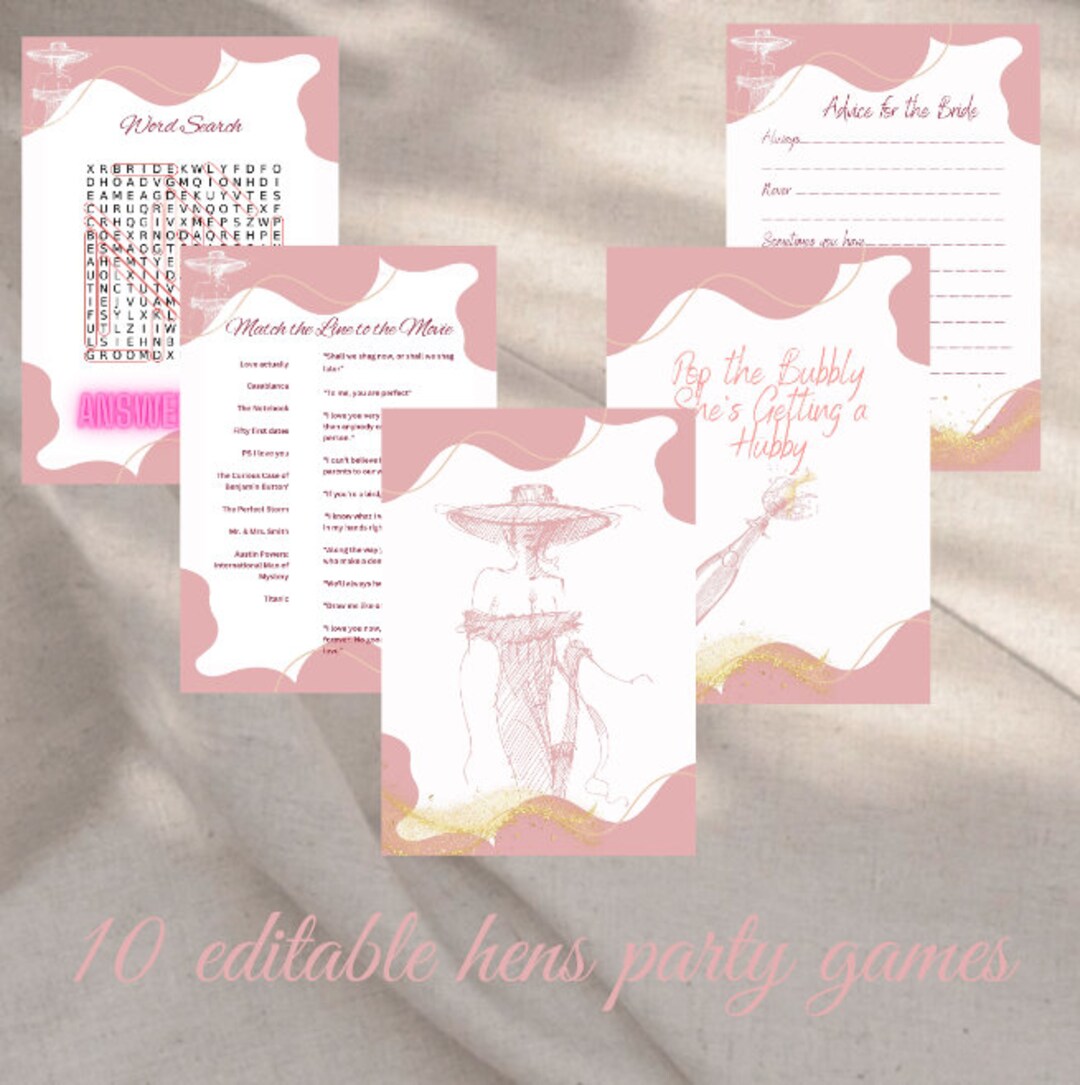 Chic , Glamorous Bridal Hens Bachelorette Party Bundle Games ...