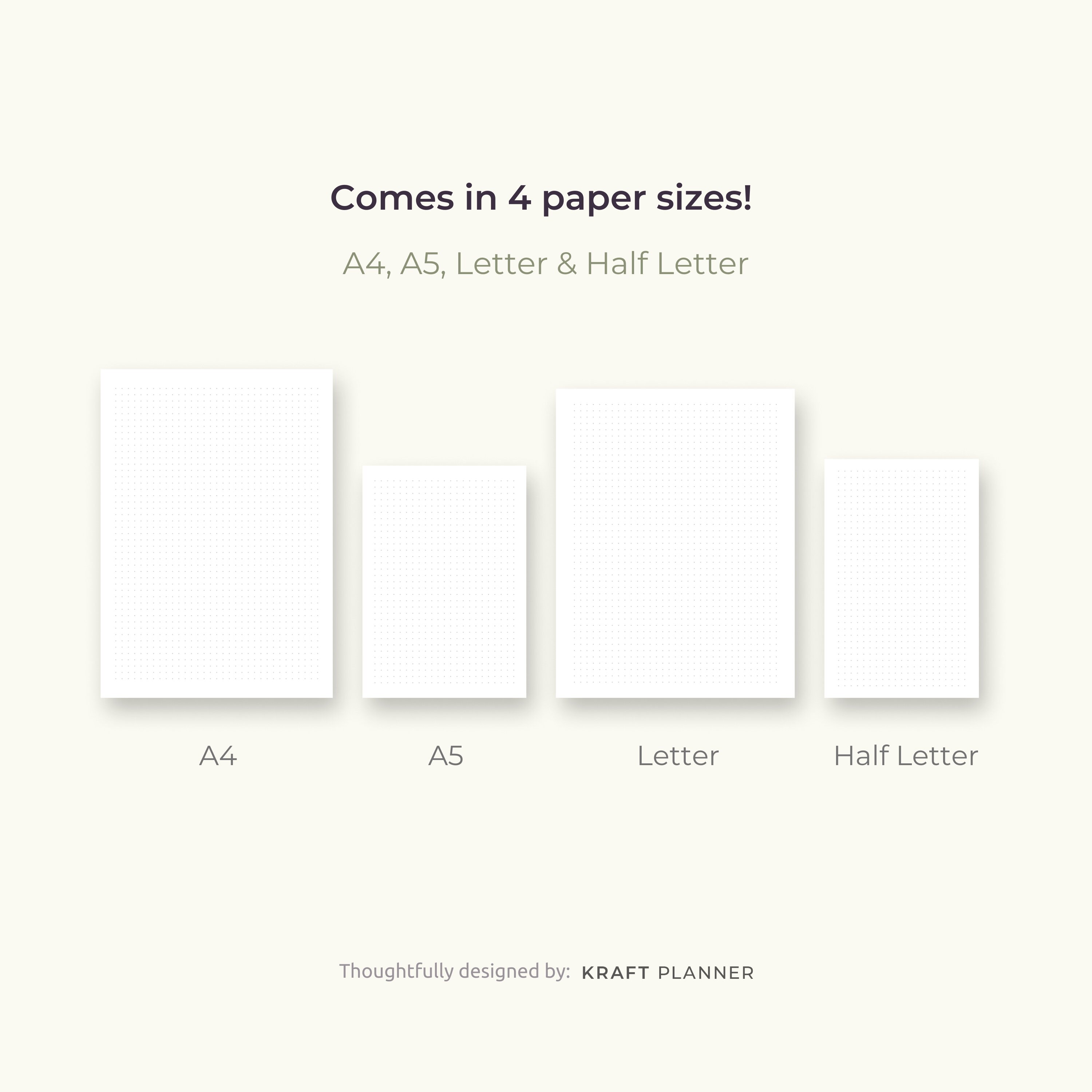 Printable Dot Grid Paper Bullet Journal Paper A4, A5, Letter, Half ...