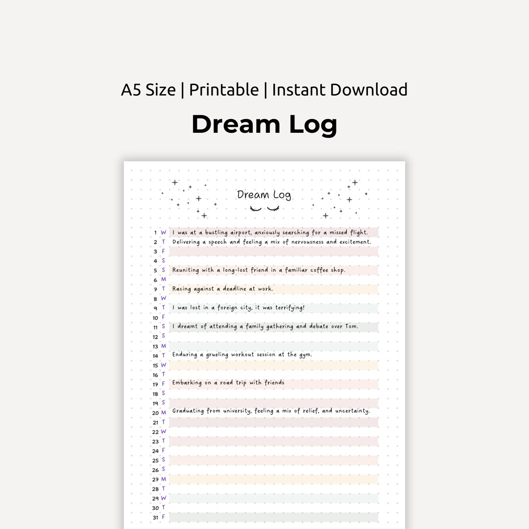 Dream Tracker, Dream Log, Printable Inserts Sleep Tracker Bujo Template ...