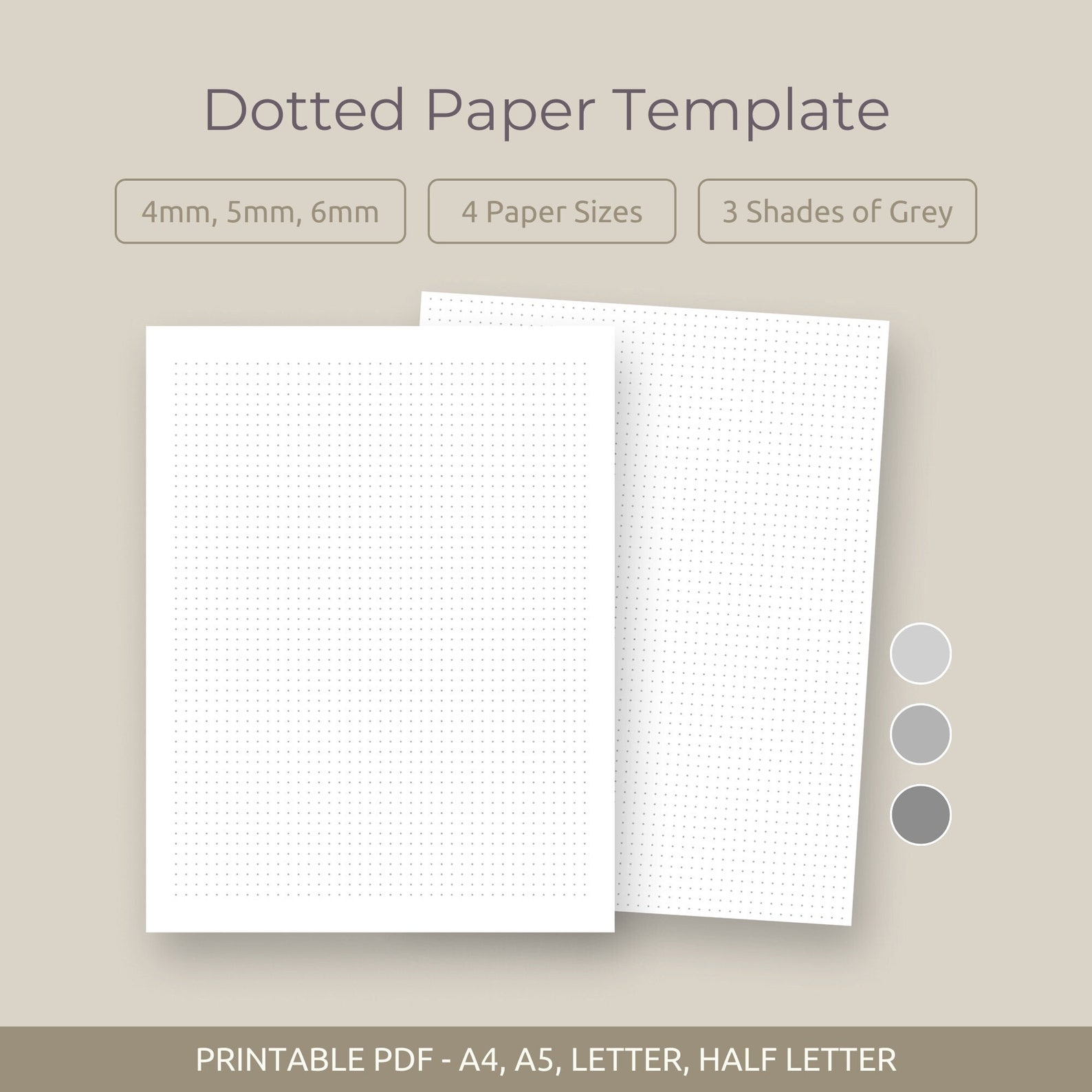 Printable Dot Grid Paper Bullet Journal Paper A4, A5, Letter, Half ...