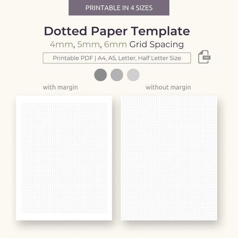 Printable Dot Grid Paper Bullet Journal Paper A4, A5, Letter, Half ...