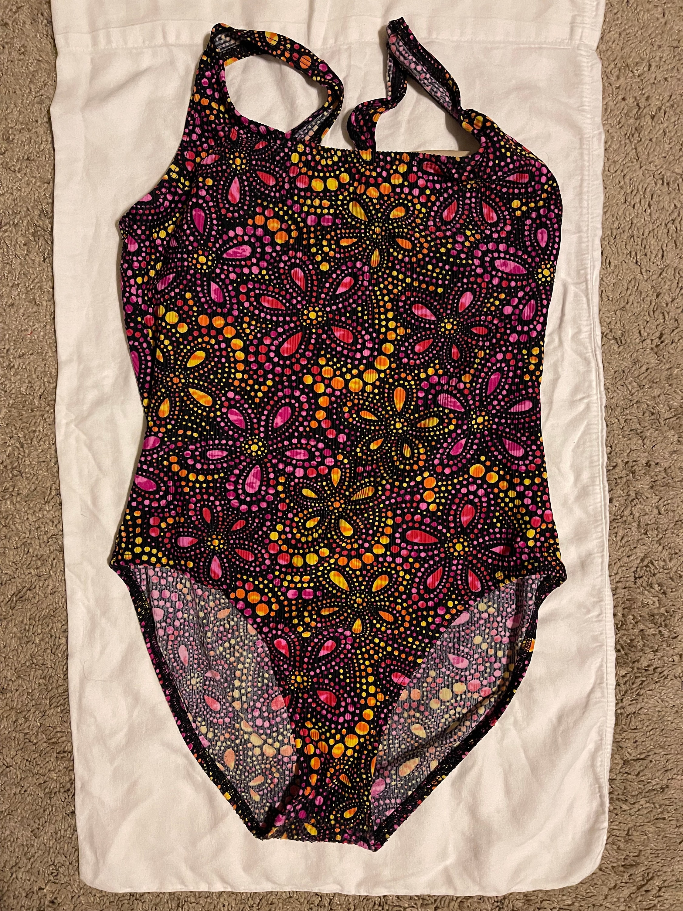 Vintage Catalina Women's Swimsuit Black & Pink Floral Abstract Ribbed ...