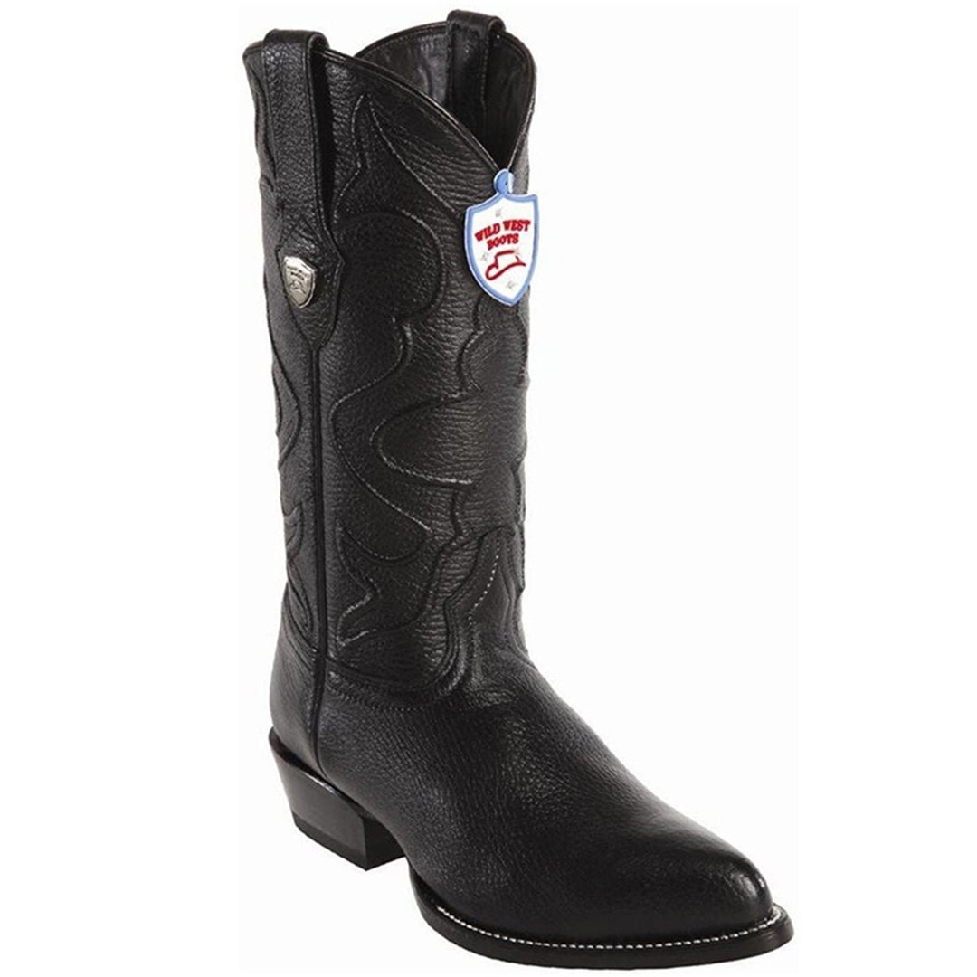 Men's Wild West Genuine Elk Leather J Toe Boots Handmade Black 2995105 ...