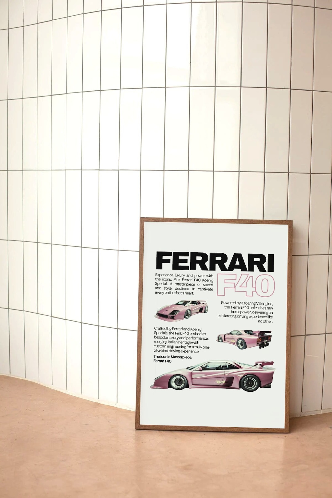 Pink Ferrari F40 Poster Car Wall Art Ferrari F40 Print Ferrari Poster ...