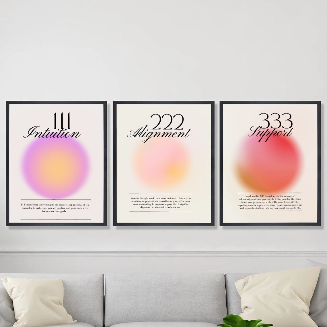Angel Number Poster | 111 222 333 | Aura Poster Set of 3 | Trendy Wall ...