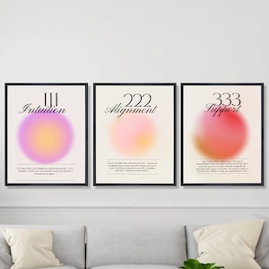 Angel Number Poster | 111 222 333 | Aura Poster Set of 3 | Trendy Wall ...