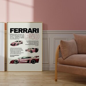 Pink Ferrari F40 Poster Car Wall Art Ferrari F40 Print Ferrari Poster ...
